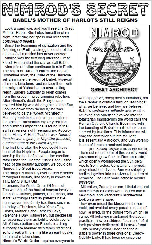 NIMROD'S SECRET - Babel's mother of harlots still reigns – Torah Institute